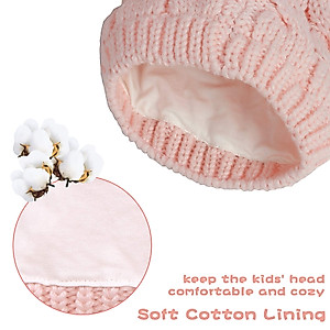 Unisex Baby Toddler Hat and Mitten Set Winter Knitted Thick Warm Beanie Cap Gloves for Infant Boys Girls (Pink, 0-3 Months)