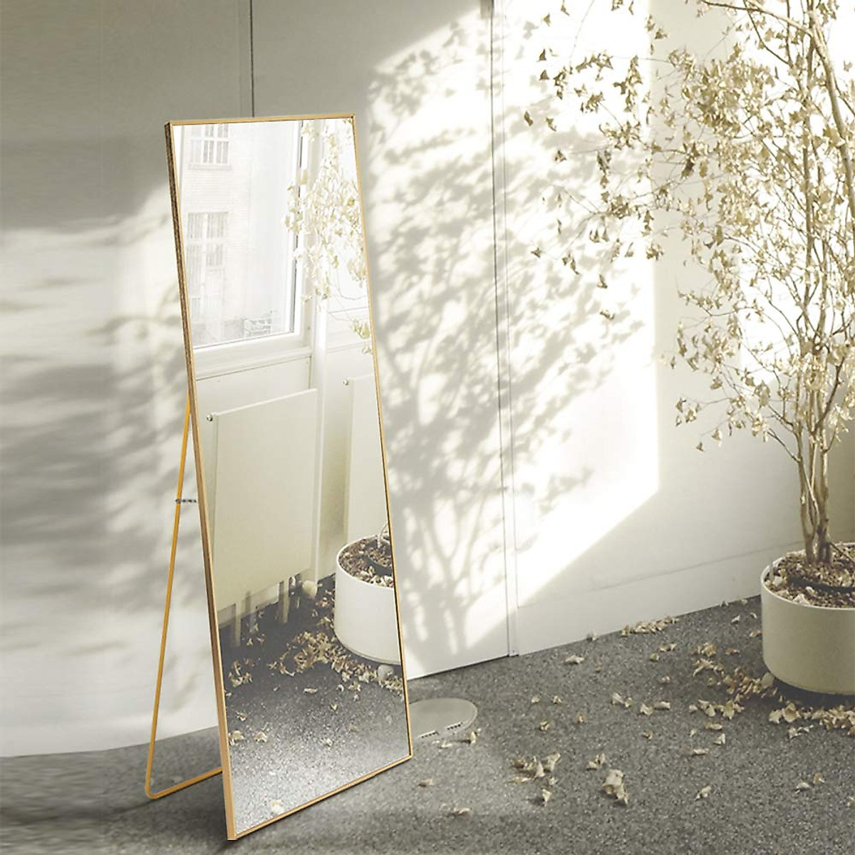 TECNR Full Length Mirror Floor Mirror Hanging Standing or Leaning, Bedroom Mirror Wall-Mounted Mirror with Gold Aluminum Alloy Frame, 59" x 15.7"
