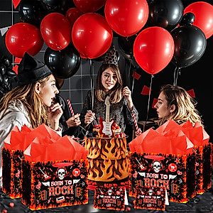 Rock Birthday Gift Bag for Men Women Rocking Music Gift Bag for Boys Girls with Card Tissue Paper, Skeleton Skull Wrapping Paper Bag for Guitar Rock and Roll Party Decorations 1950's 50s 60s Themed