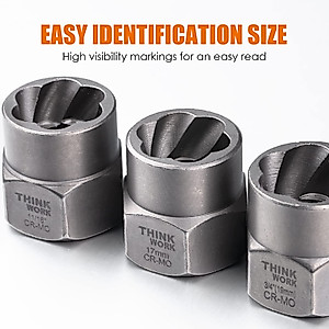 THINKWORK Bolt Extractor Set, 18 Pieces Impact Bolt & Nut Remover Set, Stripped Lug Nut Remover, Extraction Socket Set for Removing Damaged, Frozen, Rusted, Rounded-Off Bolts, Nuts & Screws