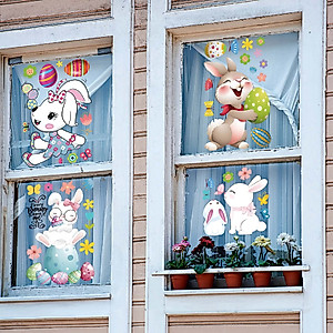 UOMNICUE Rabbit Window Clings, Double Sides Static Animals Bunny Window Stickers for Glass Windows, 9 Sheets 114 PCS Spring Cute Bunny Egg Windows Stickers Decals for Home Office Glass Door Window Decoration