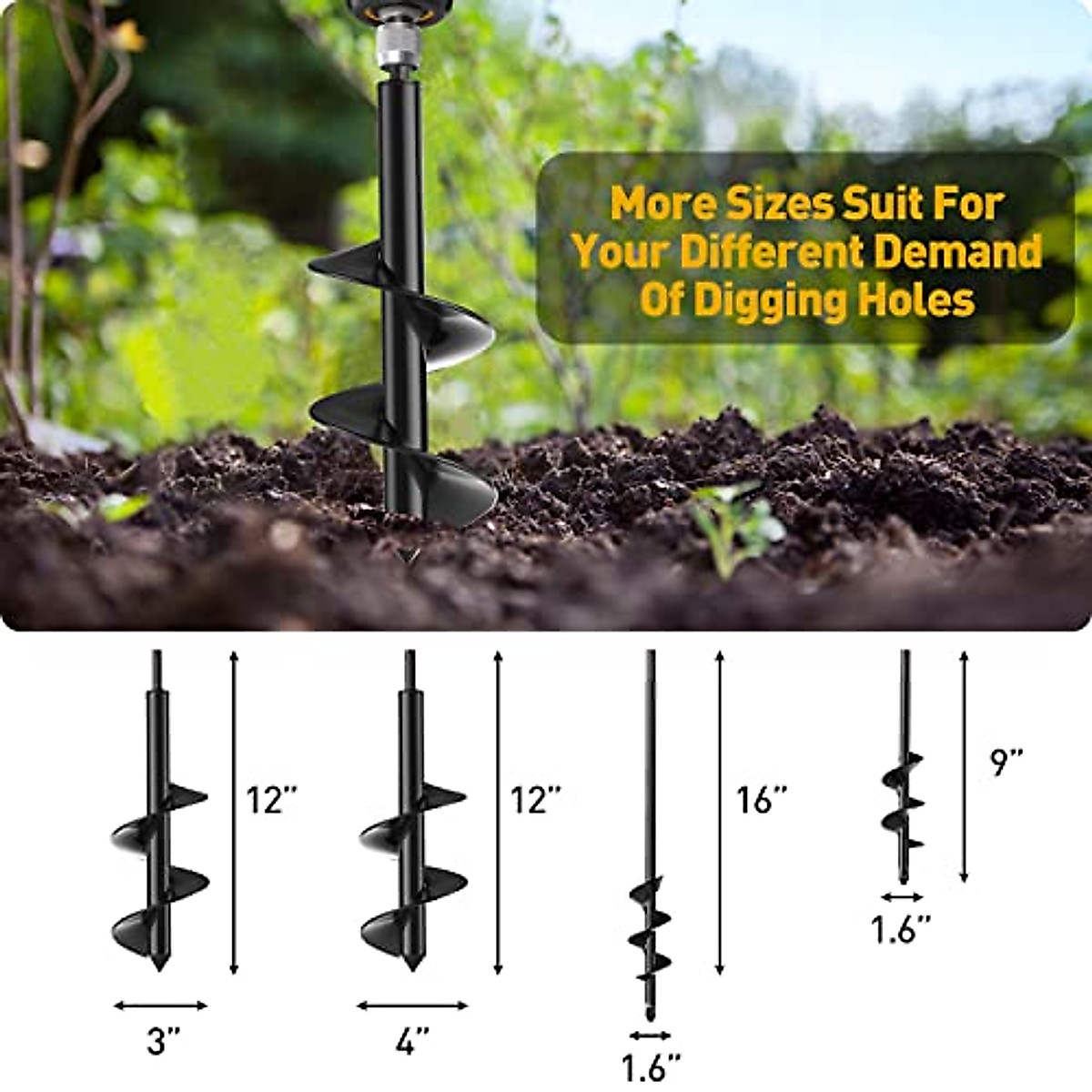 RVOREN Auger Drill Bit for Planting - Planting Auger for Cordless Drill, Black Bulb Auger 1.6″x9″, 1.6″x16″, 3″x12″, 4″x12″ Set for Garden Plants Bulbs