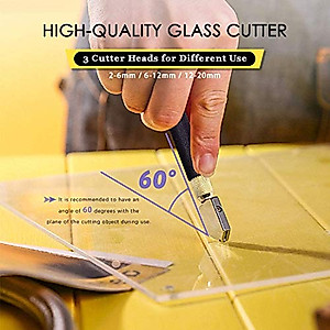Glass Cutter Kit with Cutting Oil, 2mm-20mm Professional Cutting Head, Aotomatic Pencil Oil Feed Carbide Tip Glass Cutter Tool for Thick Glass Mosaic and Tile