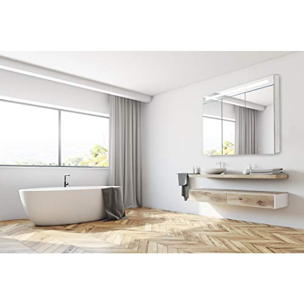 Fine Fixtures Bathroom Medicine Cabinet, Aluminum, Recessed/Surface Mount, 36" x 30", 3 Door, Mirrored Interior w/LED