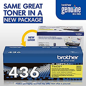 Brother Genuine Super High Yield Toner Cartridge, TN436Y, Replacement Yellow Toner, Page Yield Up To 6,500 Pages, Amazon Dash Replenishment Cartridge, TN436