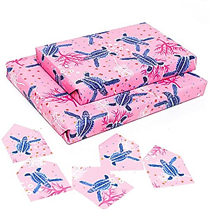 CENTRAL 23 - Pink Wrapping Paper - Blue Turtles - Birthday Gift Wrap - 6 Sheets - For Girls Women Females - Recyclable