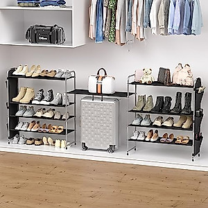 STORAGE MANIAC 5 Tier Shoe Rack with 6 Side Pockets, 23-Pairs Metal Shoes Organizer Free Standing Compact Shoe Storage Organizer Shoe Shelf for Closet Bedroom Entryway Hallway, Black