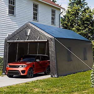 WELYAS 12×20 FT Heavy Duty Carport Shelter with Metal Frame, Round Style Roof Shed for Outdoor Storage, Outside Car Port, Shelter, Tent, Canopy for Truck Boat, RV, SUV (12×20 FT, Pointed Roof)