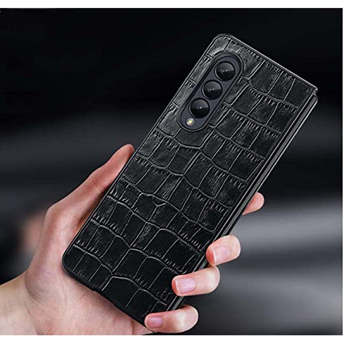 EEKUY Genuine Leather Shockproof Phone Cover, Crocodile Pattern Case for Samsung Galaxy Z Fold 3 (SM-F9260) (2021) [Screen & Camera Protection],Blue