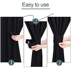 PONY DANCE Black Strong Magnetic Curtain Tiebacks - 4 Pack Outdoor/Indoor Elegant Decorative Tie Backs for Drapes, Modern Handmade Holdbacks for Window Curtains and Draperies, 18.5 x 4 Inches