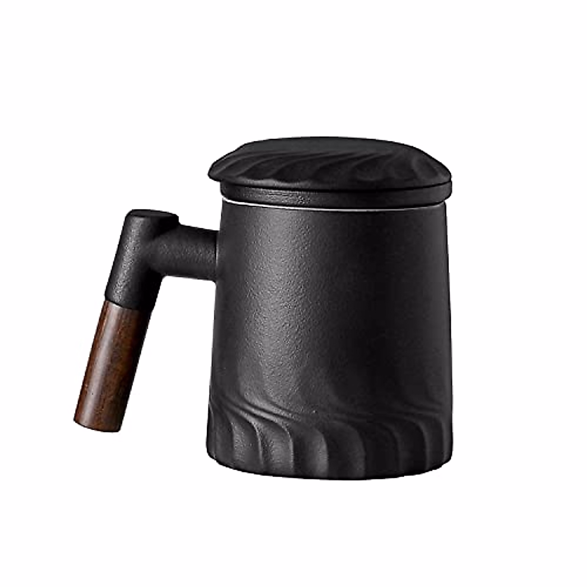 Shimkong Handle Tea Mug, Chinese Ceramic Tea Cup with Infuser and Lid, 13.5oz (Black)