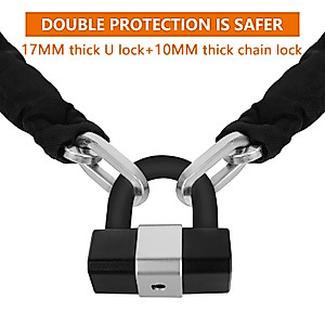 Heavy Duty Motorcycle Chain Lock 0.4In/10mm x 10 Ft with 17mm Thick Anti-Theft Cut Proof U-Lock and 3 Keys, Ideal for Motorcycle, Bikes, Generator, Gates, Scooter, Equipment