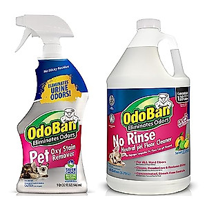 OdoBan Pet Solutions Neutral pH Floor Cleaner Concentrate, 1 Gallon, and Oxy Stain Remover, 32 Ounce Spray