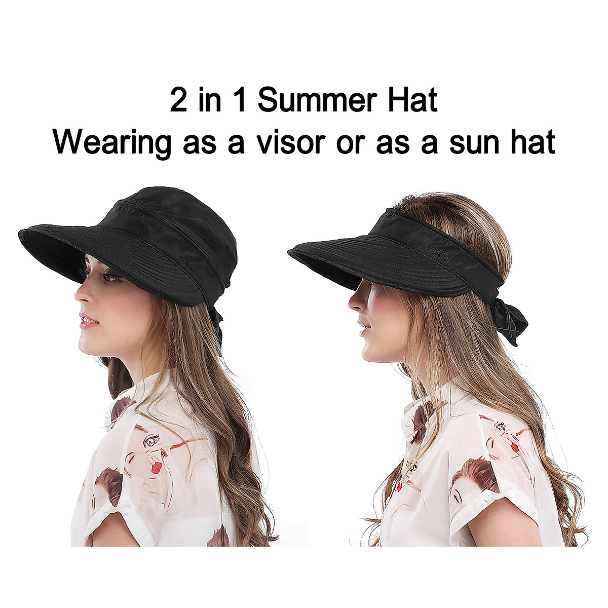 Bellady Women's Visor Hats UV Protection Summer Sun Hats Wide Brim Cap, Black