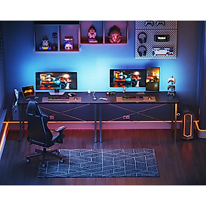 KKL Small Desk with Power Outlets and USB Port Computer Desk for Home Office Gaming Simple Modern Style Writing Desks with Storage Bag Headphone Hook, 48 inch, Black