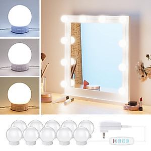 Hollywood Style Led Vanity Mirror Lights Kit - Vanity Lights Have 10 Dimmable Light Bulbs for Makeup Dressing Table and Power Supply Plug in Lighting Fixture Strip, White (No Mirror Included)