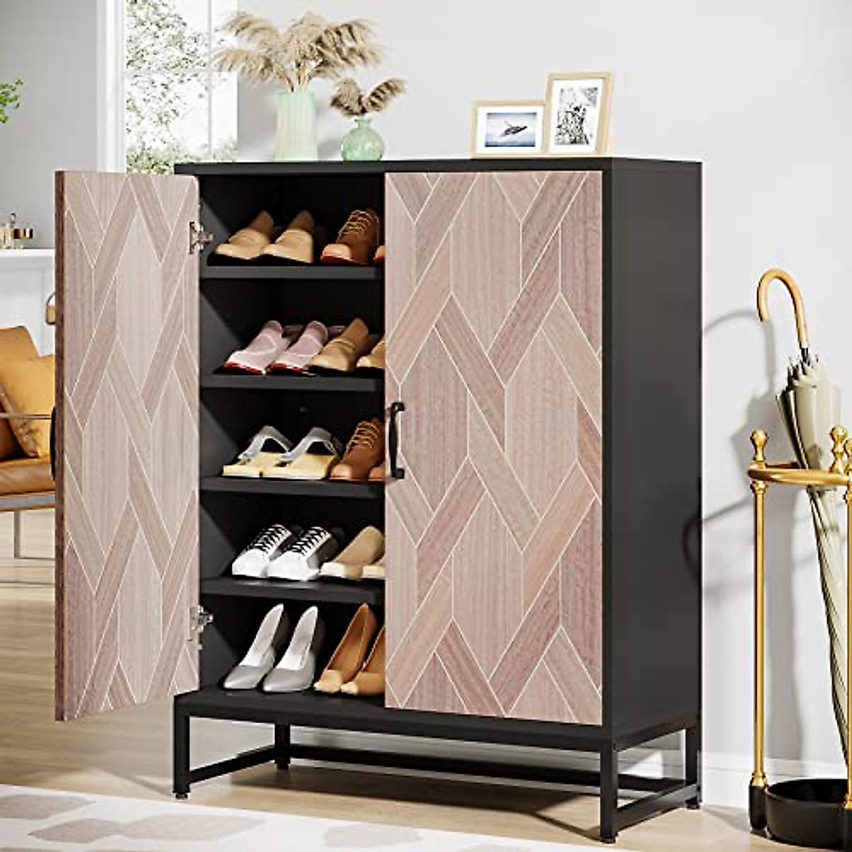 LITTLE TREE Shoe Storage Cabinet for Entryway, Modern Shoe Organizer Cabinet with Removable Shelves for 16-20 Pairs