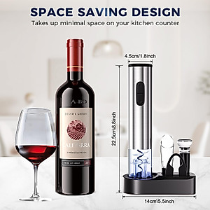 [6-IN-1] Electric Wine Opener, Battery Operated Wine Bottle Opener with Foil Cutter, Wine Aerator, Vacuum Stopper, Storage Base & Carrying Case, Ideal Wine Accessories for Wine Lovers, Stainless Steel