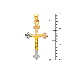 14k REAL Tri Color Gold Religious Jesus Crucifix Cross Stamp Charm Pendant