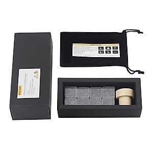 Whiskey Stones and Bottle Stopper Set, Pack of 8 Whiskey Drinking Stones to Chiling Whiskey, Polymer Stopper for Standard Spirit, Wine Bottles, Gift Pack for Christmas, Birthday - Barleo Malt°