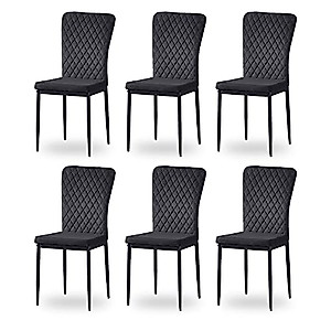 FENZARD Set of 6 Living Room Chairs Dining Chairs with Velvet, High Back, Metal Frame and Modern Lattice Design for Living Room, Dining Room,Black