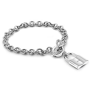 H&Beautimer 925 Sterling Silver Bracelet For Women's - Italian Handmade Rolo Chain 6.3, 6.7, 7.1, 7.5, 8 Inch - AAAAA CZ Zircon Heart/Lock Pendant Bracelet - Fine Jewelry (Lock Pendant, 6.3 inches)