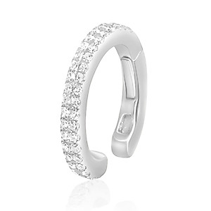 14K White Gold and Diamonds Two-Row Hinged Ear Cuff Fashion Earring - Made of Real 14K White Gold and Genuine Round White H-I / SI1 Diamonds - Prong Setting