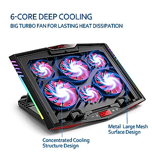 MeFee RGB Laptop Cooling Pad for 15.6-21 Inch Professional Gaming Laptop Cooler with 6 Quiet Fans and Button Control, Pure Metal Panel Portable Cooler