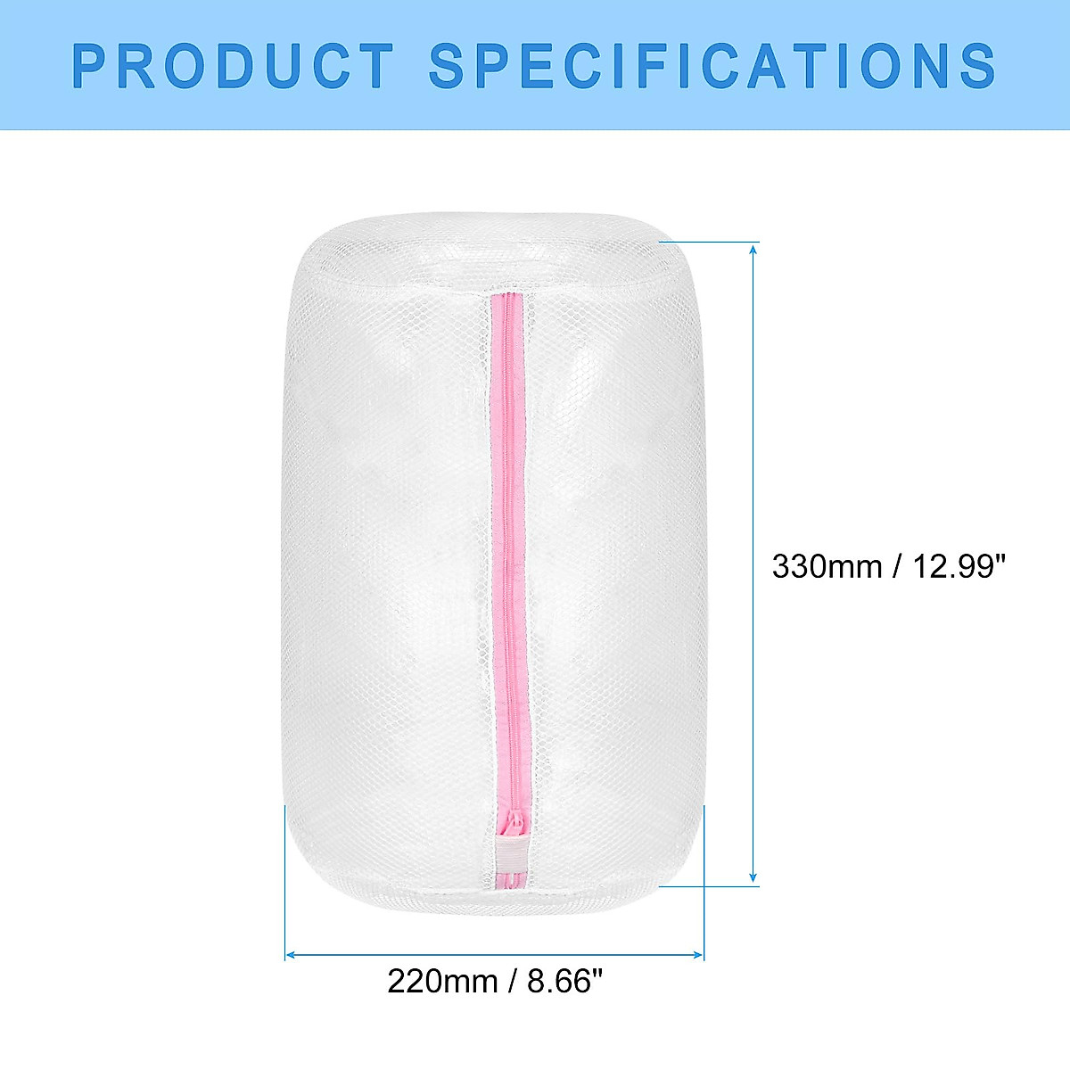 uxcell 3Pcs Shoes Washing Bag, 8.7 x 13 Inch Cylinder Mesh Laundry Bags for Washing Machine Wash Sneakers, Slippers, Delicate, Underwear, White/Pink