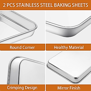 Baking Sheet with Silicone Mat Set of 4 [2 Sheets + 2 Mats], Deedro Stainless Steel Cookie Sheet Baking Pan with Silicone Baking Mat, 9 x 7 x 1 Inch, Non Toxic, Heavy Duty, Easy Clean