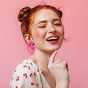 Pink Heart Errings for Women Heart Earrings for Girls Love Heart Dangle Earrings Pink Earrings for Party Prom Gift's for Girlfriend, Adjustable, Metal, other (barbie)