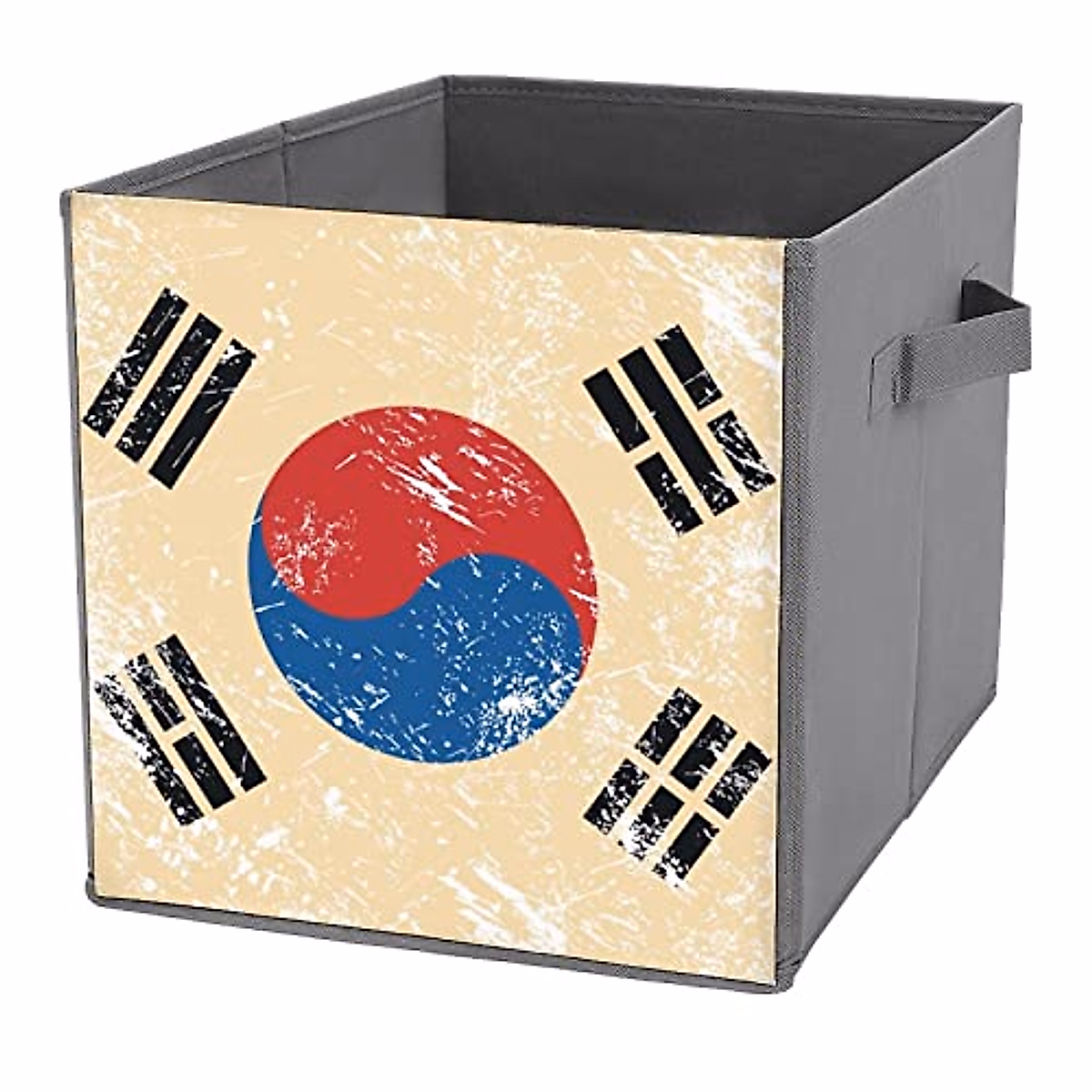Retro South Korea Flag Storage Bins Cubes Foldable Fabric Organizers with Handles Clothes Bag Book Box Toys Basket for Shelves Closet 10.6"