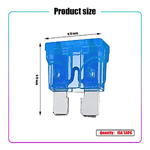 Yonpu 50 PCS Car Fuses, 15A Medium Car Blade Fuse Replacement for Car/RV/Truck/Motorcycle/Boat (Blue)