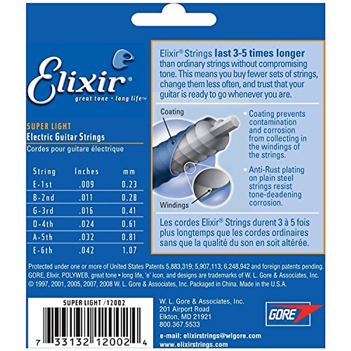 3 Sets of Elixir 12002 Super Light Electric Strings (9-42) (Nanoweb)