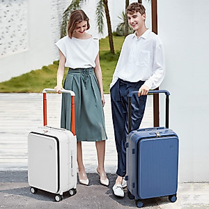 Mixi Carry On Luggage 20'' Suitcase with Front Laptop Pocket, Wide Handle Rolling Travel PC Hardshell with Aluminum Frame Spinner Wheels & TSA Lock, (Smoke White)