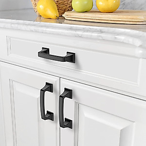 Amerdeco 10 Pack Matte Black 3 Inch(76mm) Hole Centers Kitchen Cabinet Pulls Cabinet Hardware Kitchen Handles for Cabinets Cupboard Handles Drawer Pulls AM0002