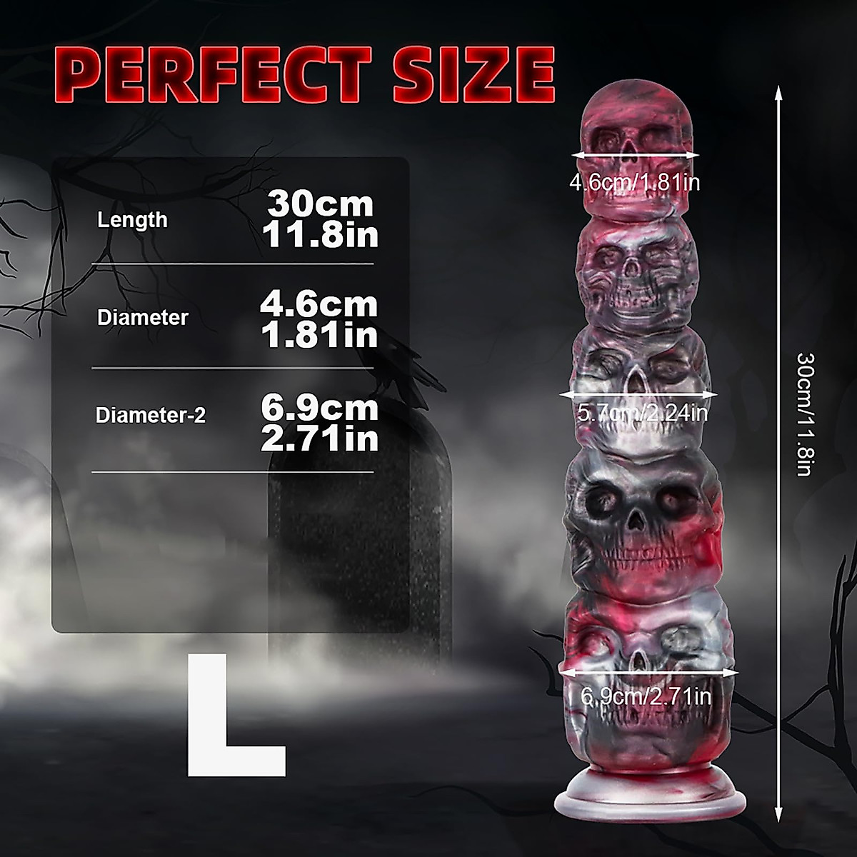 Skull Shape Male Realistic Dildo with Suction Cup, 11.8 Inch Silicone Fake Penis Adult Sex Toy for Man Woman - L