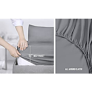 Utopia Bedding California King Sheet Set – Soft Microfiber 4 Piece Luxury Bed Sheets with Deep Pockets - Embroidered Pillow Cases - Side Storage Pocket Fitted Sheet - Flat Sheet (Grey)