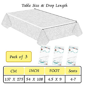 SietDESEO 3 Pack Plastic Lace Tablecloth 54 X 108 Waterproof Disposable Lace Table Cover for Wedding Party Birthday Camping Bridal Shower Lace Paper Tablecloth