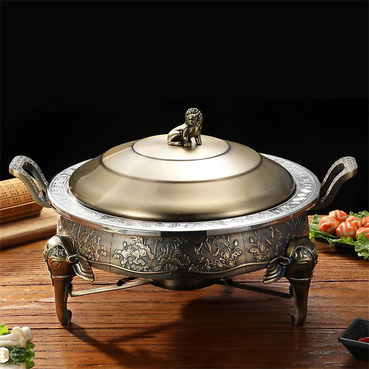 YIEOTM Chafing Dishes & Food Warmers, Stainless Steel Round Buffet Chafer Warmers Set with Food Pans, Fuel Holder, Pot Lid for Kitchen Party Dining Buffet/Copper