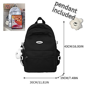 VTTDB Kawaii Backpack with Cute Accessories Casual Aesthetic Daypack Simple Laptop Bag Waterproof Travel Rucksack for Women (black)