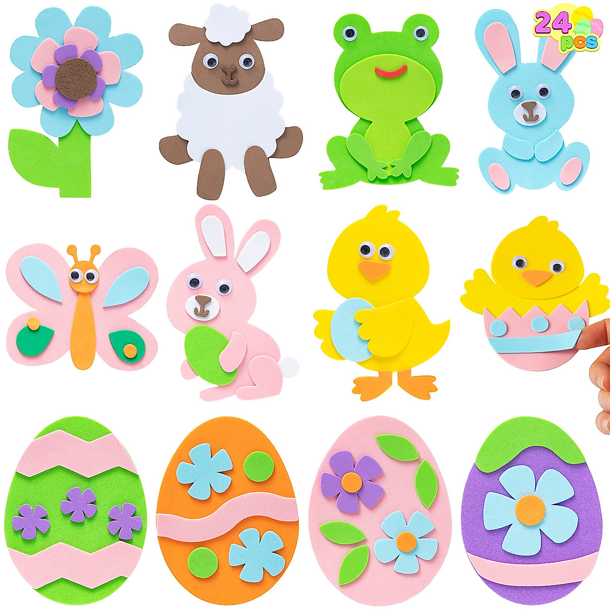 JOYIN 24 Pcs Foam Easter Egg Magnet Craft Kit, Easter Craft Kits DIY Animal and Egg Magnet Set for Kids Favor Classroom Homeschool Art Decor, Art and Craft Supplies Party Favors