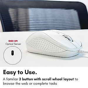 Macally USB Wired Mouse with 3 Button, Scroll Wheel, & 5 Foot Long Cord, USB Mouse for Laptop and Desktop, Computer Mouse Wired Compatible with Apple Macbook, iMac, Mac Mini, Windows PC, & Chromebook
