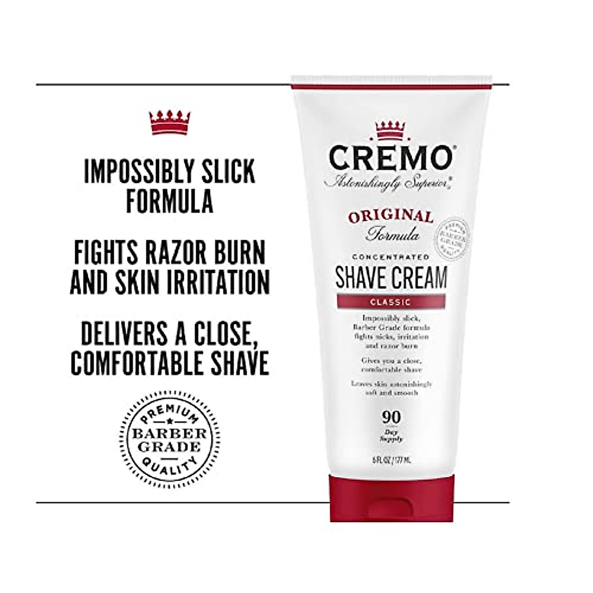 Cremo Barber Grade Original Shave Cream, Astonishingly Superior Ultra-Slick Shaving Cream Fights Nicks, Cuts and Razor Burn, 6 Fl Oz (2 Pack)