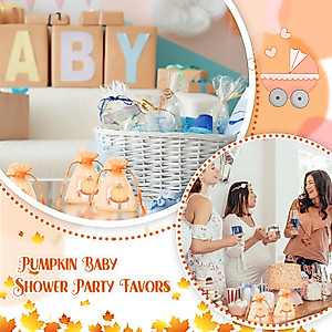 MTLEE 48 Sets Baby Shower Favors Include 48 Succulent Pumpkin Shaped Candles Fall Mini Plants Tea Lights Candles with 48 Invitations Cards and 48 Organza Bags for Baby Gender Reveal Guests(Pumpkin)