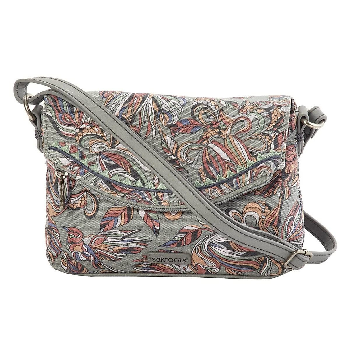 Sakroots Pacific Mini Crossbody (Grey Treehouse)