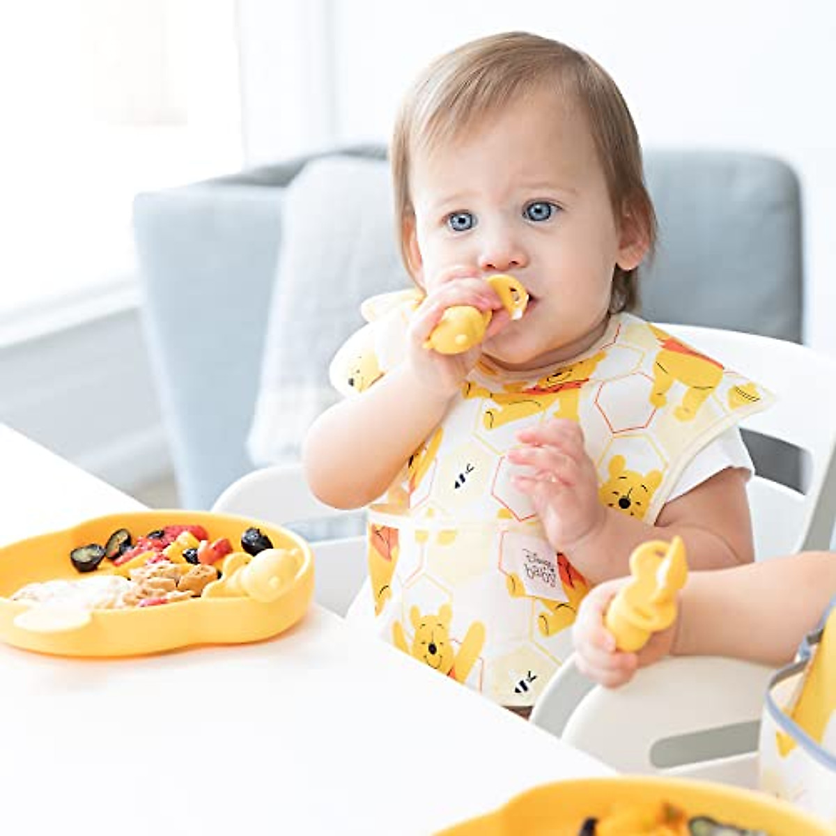 Bumkins Disney Bibs for Girl or Boy, SuperBib Baby and Toddler for 6-24 Months, Essential Must Have for Eating, Feeding, Baby Led Weaning, Mess Saving Waterproof Soft Fabric, 3-pk Winnie the Pooh