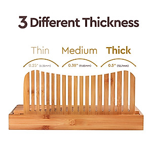 Luxury Bamboo Bread Slicer with Knife - 3 Slice Thickness, Foldable Compact Cutting Guide with Crumb Tray, Stainless Steel Bread Knife for Homemade Bread, Cake, Bagels 5.5” Wide x 5” Tall