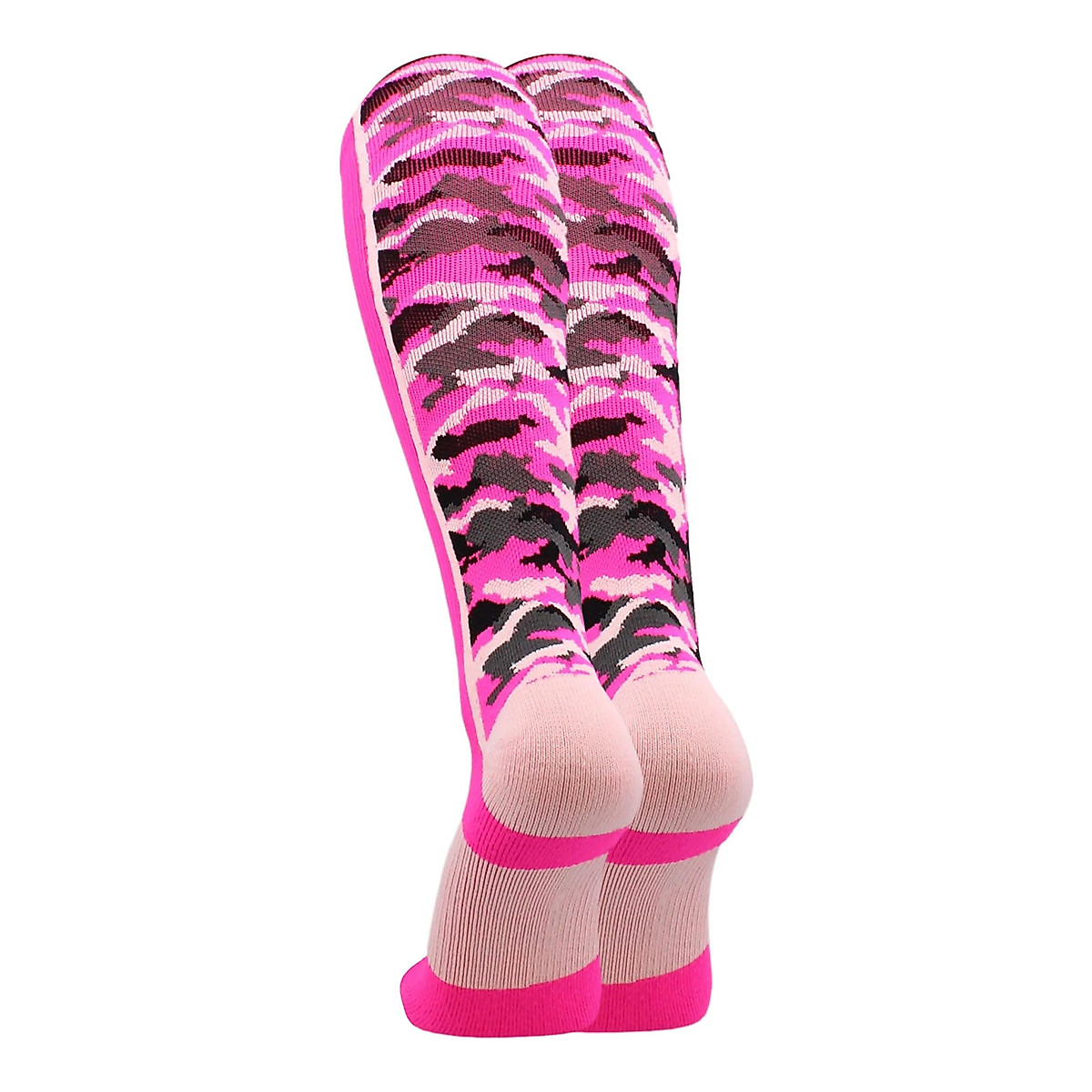 MadSportsStuff Pink Ribbon Awareness Camo OTC Socks (Neon Pink/Pale Pink, X-Large)