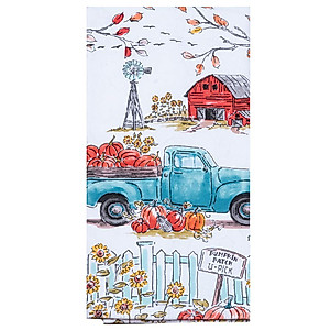 Fall Market Pumpkin Truck Kitchen Towel - Dual Purpose Flat Weave Front and Terry Cloth Back